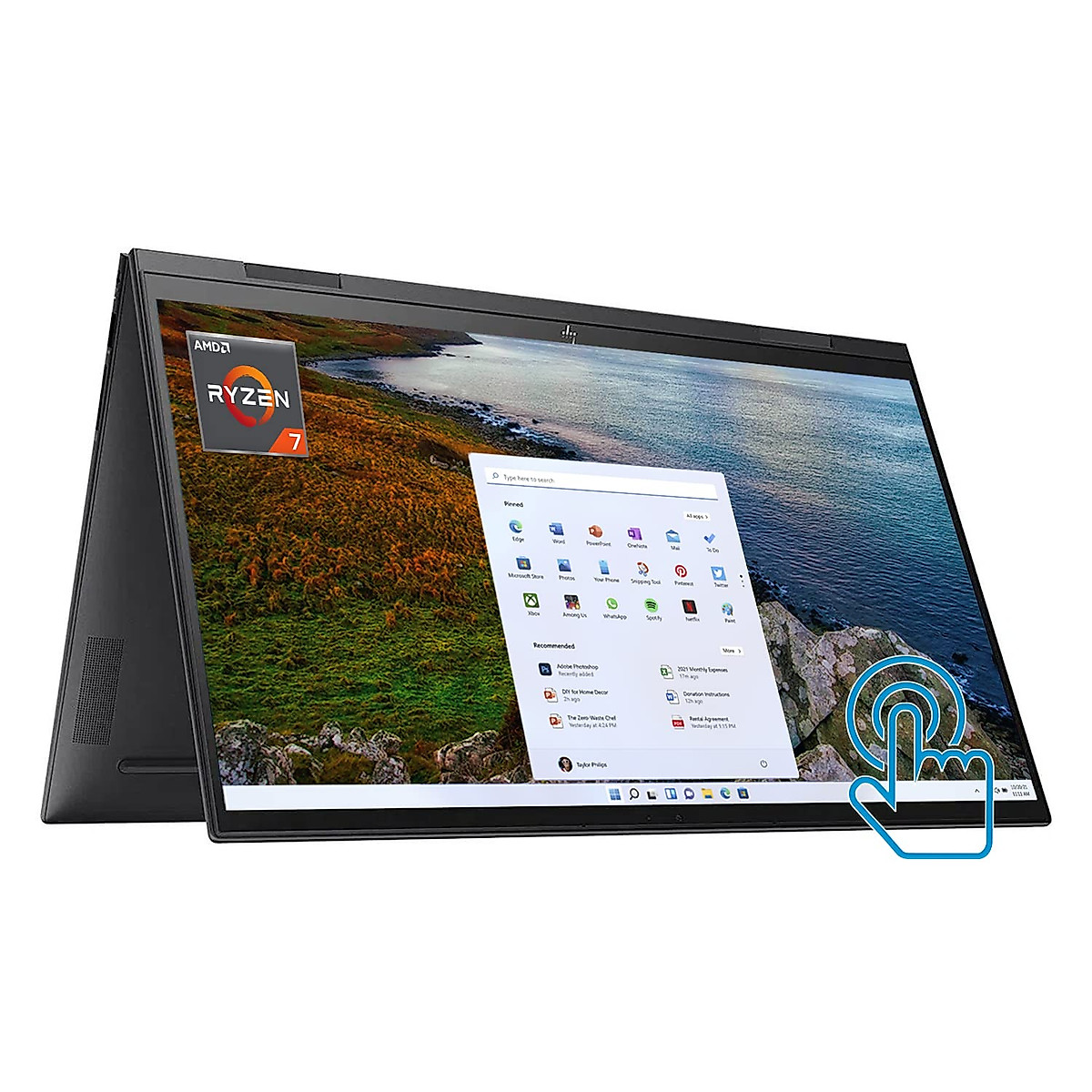 HP Envy X360 2-in-1 Laptop, 15.6" IPS Touchscreen, AMD Ryzen 7 5825U Processor, Backlit Keyboard, Fingerprint Reader, Wi-Fi 6, Audio by Bang & Olufsen, Windows 11 (16GB RAM | 1TB PCIe SSD)