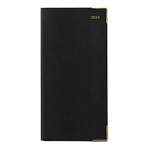 Letts of London Classic Weekly/Monthly Planner, 12 Months, January to December, 2024, Gold Corners, Vertical, Slim Size, 6.625" x 3.25", Black (C32SUBK-24)