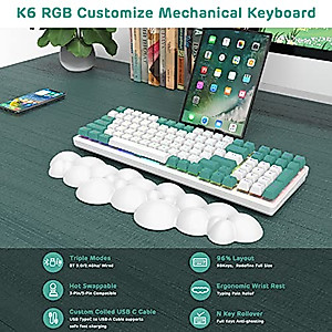 ATTACK SHARK K6 Bluetooth Keyboard 5.0/2.4G/USB-C-96% 100 Keys Wireless Gaming Keyboard 4000mAh Battery Hot Swappable Mechanical Keyboard RGB Wire-Cloud Wrist Rest for Computer Win/Mac(Clicky Blue)