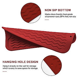 Silicone Dish Drying Mat, Non-Slip Easy Clean Sink Mat Large Heat-resistant Dish Drainer Mat for Kitchen Counter, Sink, Refrigerator or Drawer liner (12" x 6", RED)