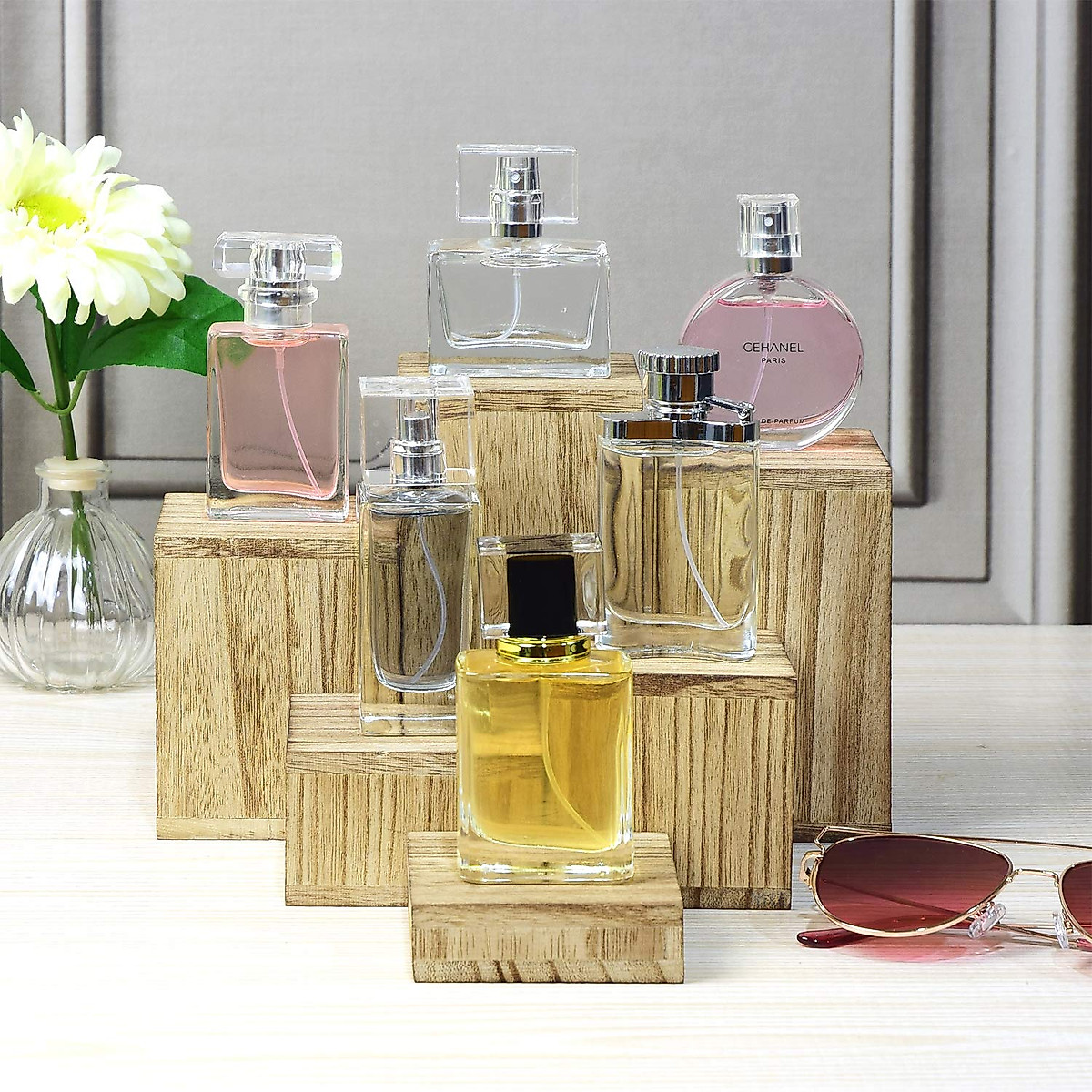 MOOCA Wooden 6 Pcs Square Risers for Display Jewelry and Accessories Display Stand Wooden Risers For Jewelry Figurine, Oak