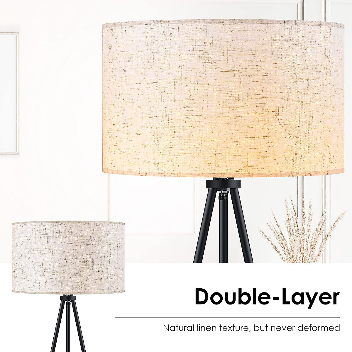 BoostArea Floor Lamp for Living Room, Tripod Floor Lamp, 15W LED Bulb, 3 Levels Dimmable Brightness, Linen Lamp Shade, Mid Century Standing Lamp for Living Room, Bedroom, Study Room and Office