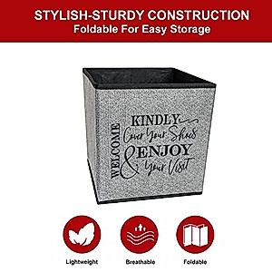 Shoe Cover Box - Welcome Guests to Please Cover Shoes. Indoor Foldable Storage Bin to Fill w/your Favorite Booties. For Homeowner, Real Estate Agent, Realtor Open House Supplies | 1 Grey & Black