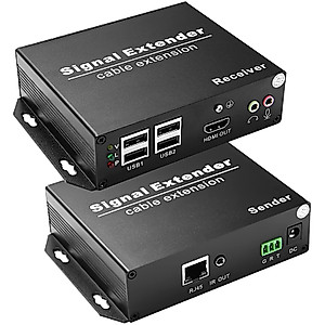 LornCeng 4K HDMI KVM USB Extender Over Cat5e/6/7 up to 120M(394ft), KVM Extender Over IP Zero Latency Support All System, Plug & Play, 4 Ports USB2.0