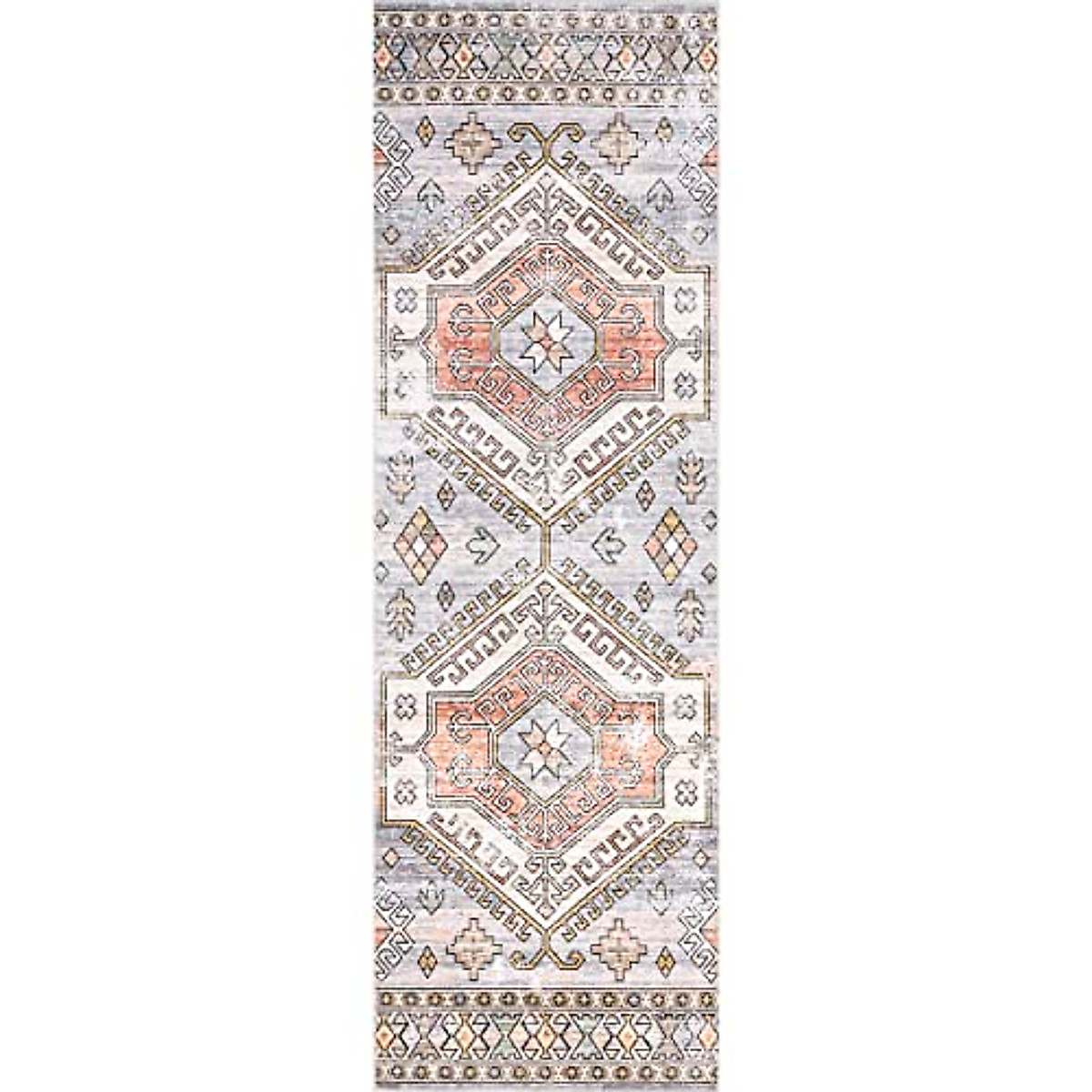 nuLOOM Mae Machine Washable Tribal Motif Runner Rug, 2' 6" x 8', Light Grey