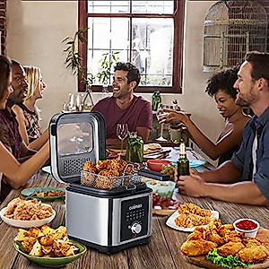 Deep Fryer CUSIMAX Electric Deep Fryer with Basket and Drip Hook, 2.6Qt Oil Capacity Fish Fryer, Removable Lid with View Window and Filter, Stainless Steel fryers, 1200W