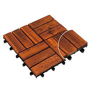 YAMAZING 12'x12' Solid Wood Interlocking Flooring - Acacia Hardwood Deck Tiles (Pack of 9), Indoor & Outdoor Use, Waterproof All Weather (9 Sq Ft)