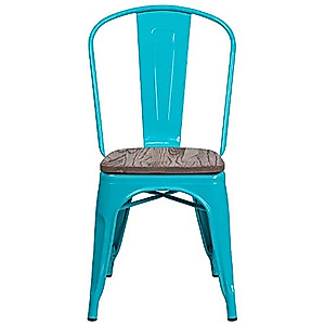 Flash Furniture 4 Pk. Crystal Teal-Blue Metal Stackable Chair with Wood Seat