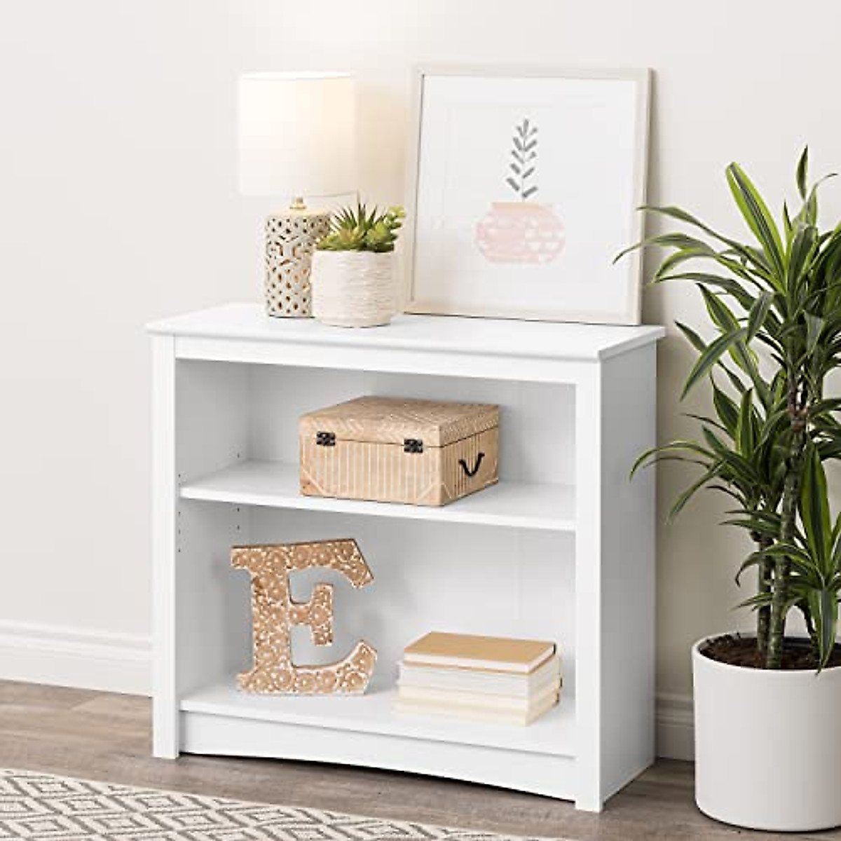Prepac Sonoma 2-Tier Bookcase 29"H with 1 Adjustable Shelf, White Storage Cabinet, Modern Display Cabinet, Bookshelf with Storage Shelves for Home Office, Living Room, Bedroom Organizer
