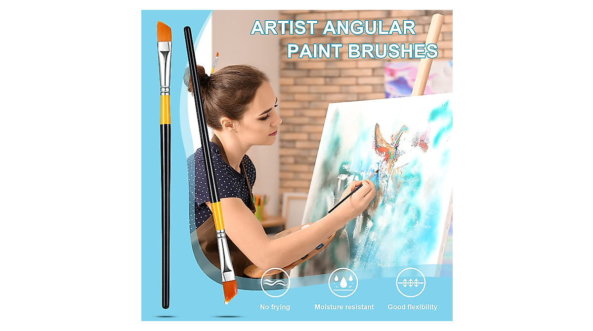 Paint Brush Set - Angled Flat Acrylic & Watercolor Brushes for Artists