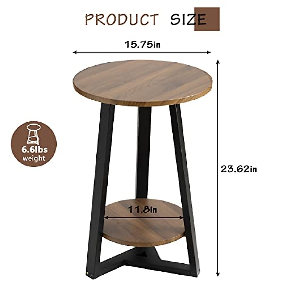 TINSAWOOD Small Side Table, Small End Table for Living Room, Bedroom, Balcony & Small Spaces, Modern Home Decor Round Small Accent Table with Storage Shelf, Easy Assembly