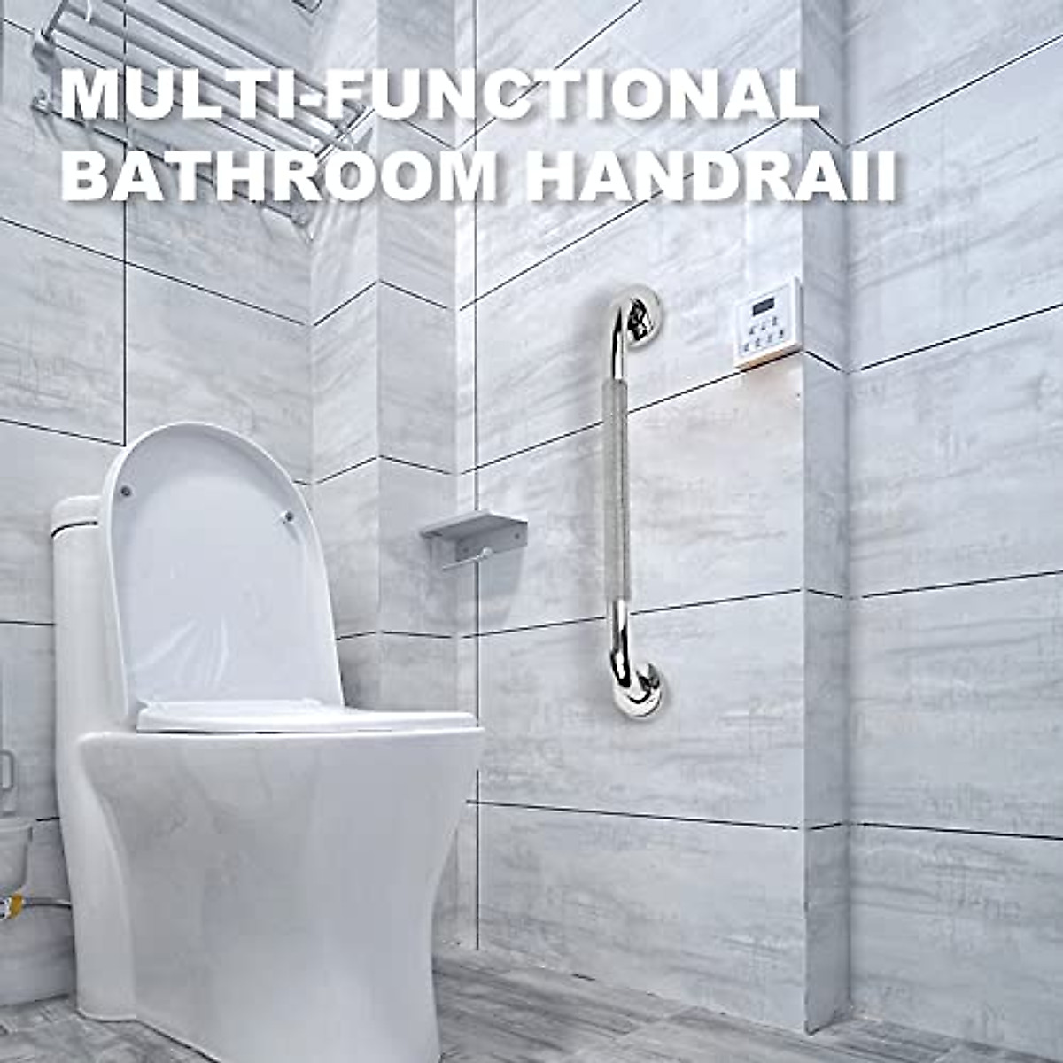 2 Pack 16 Inch Anti-Slip Bathroom Grab Bar, LONVICHTT Stainless Steel Shower Handle, Knurled Safety Hand Rail, Support Balance Armrest, Elderly, Pregnant, Children, Handicap Senior Assist Bath Handle