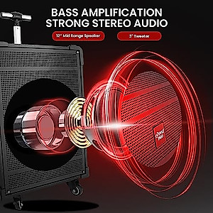 Pyle 12'' Portable Wireless Bluetooth Speaker System - Built-in Rechargeable Battery, Wireless Microphone, USB/Micro SD/FM - 80 Watt - FM Radio with Digital LED Display, PWMA1299A