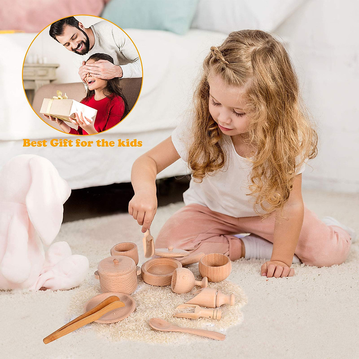 Migargle Sensory Bin Tools, Montessori Toys for Toddlers, Waldorf Toys, Wooden Scoops and Tongs for Transfer Work and Fine Motor Learning