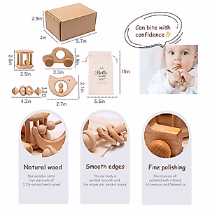 Wooden Baby Toys Wooden Rattle 4PC Handmade Natural Organic Preschool Baby Grasping Toy