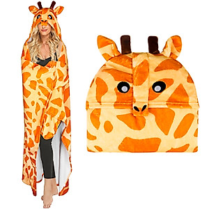 Moyel Giraffe Gifts for Women Funny Giraffe Blanket Hoodie Fluffy Animal Wearable Blanket Hooded Cute Giraffe Gifts for Kids Teen Girls Boys Adults
