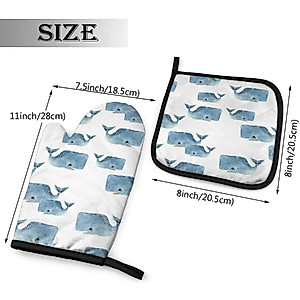 HENGE Whale Pod in Blue Oven Mitts and Pot Holders Sets of 2,Resistant Hot Pads,Flexible Cooking Oven Gloves for Microwave BBQ Cooking Baking Grilling