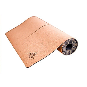 Tranquil Yogi Natural Yoga and Exercise Mat - Excellent Grip and Joint Protection, Includes Carry Strap. (Cork - 6mm)