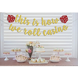 This Is How We Roll Casino Banner, Casino Theme Party Decorations, Vegas Bridal Shower Decorations, Poker Game Night Birthday Supplies Gold Red