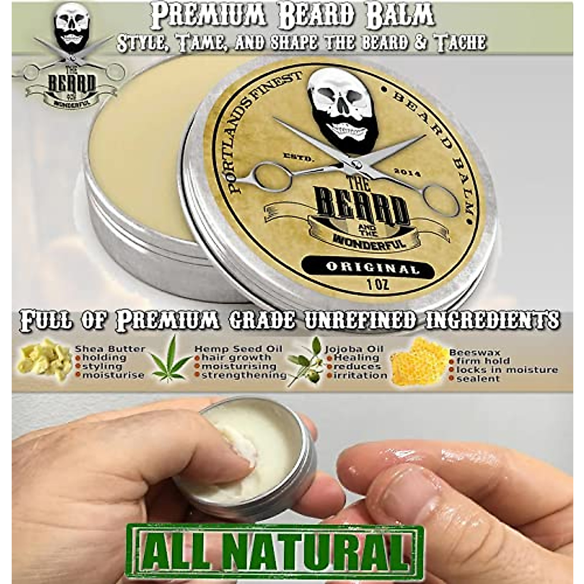 Beard Grooming Kit in Metal Tin - The Beard & The Wonderful 5 Piece Beard Grooming Kit for Men Includes Moustache Wax, Beard Oil, Beard Balm, Pocket-Sized Beard Comb & Beard Scissors | Original Scent