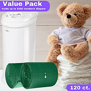 Disposable Diaper Pail Refill Plastic Bag (120 count) Compatible with Ubbi Diaper Bag Pail 13 Gallon Capacity Green Eco-friendly Diaper Pail Bag (120 ct., Lavender Scented)