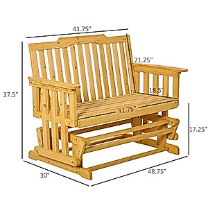 Outsunny 2-Person Outdoor Glider Bench, Wood, Quick Drying, Wide Armrest, Rocking Chair Loveseat for Backyard Garden Porch, Natural