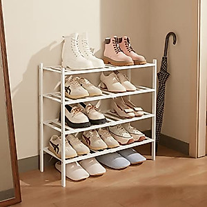 quiqear Bamboo Shoe Rack, 4 Tier Shoe Rack Organizer, Stackable & Durable Shoe Shelf Holder, Free Standing Shoe Racks, Shoe Storage Organizer for Entryway, Closet, Hallway (White)