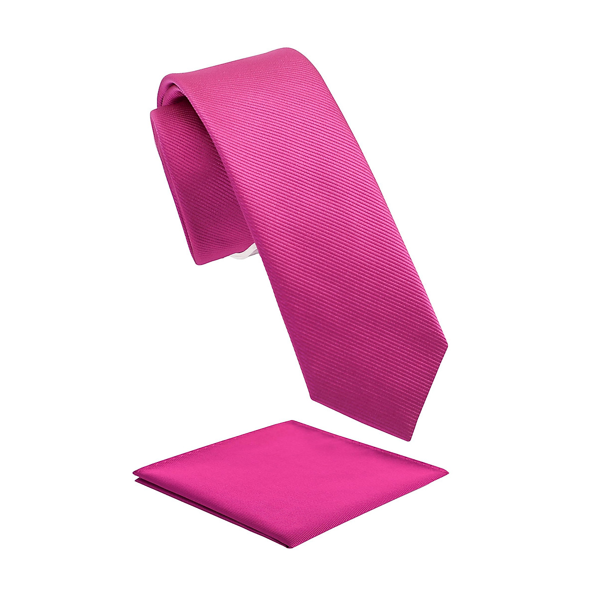 fortunatever Mens Solid Color Tie,Slim&Formal Necktie With Multiple Colors+Pocket Square(2.36''&3.35'') (Magenta Red, 2.36'' Width)