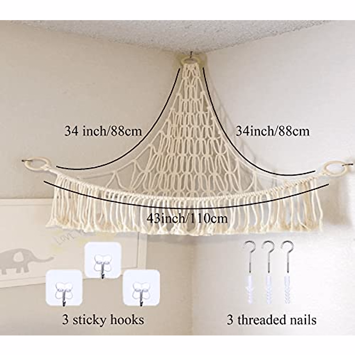 Stuffed Animal Hammock，Toy Net Hammock for Stuffed Animals is Suitable Kids or Childrens Bedroom Room Wall Storage Organizer or Décor (Small)