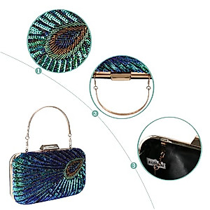 COAIMANEY Women's Vintage Beaded Sequin Peacock Clutch Purse Handmade Crossbody Bag Evening Handbag For Wedding Party Prom