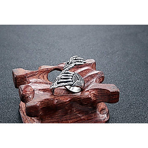 HIJONES Unisex Stainless Steel Gothic Punk Double Skull Skeleton Claws Ring Silver Size 8