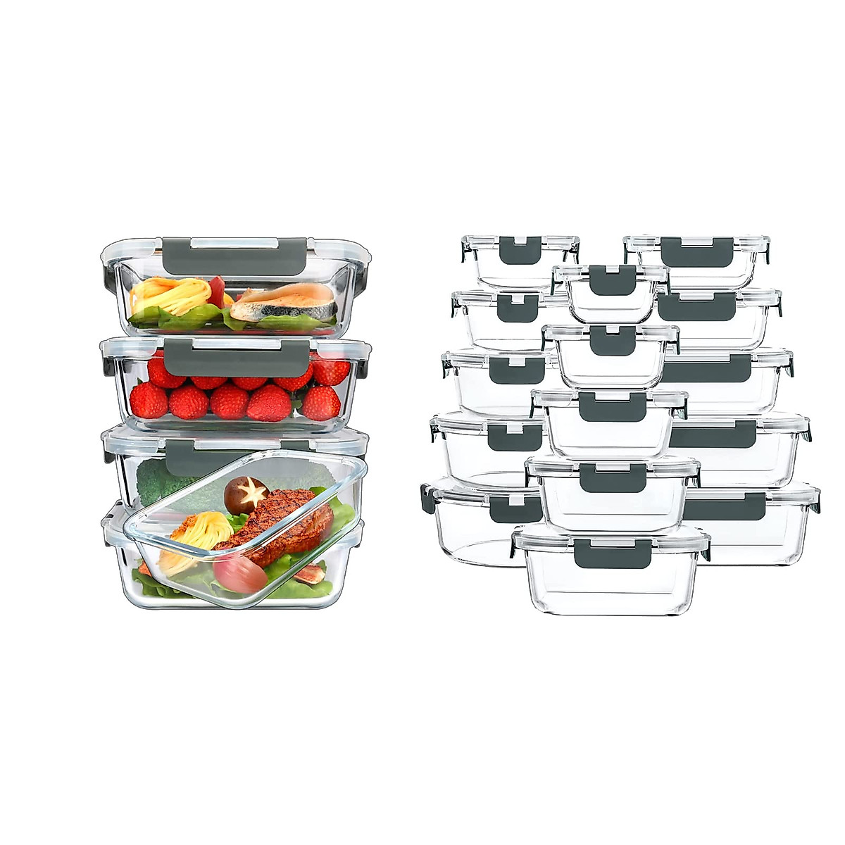 M MCIRCO 36oz Glass Meal Prep Containers set of 5 and 30Pcs Glass Food Storage Containers Set