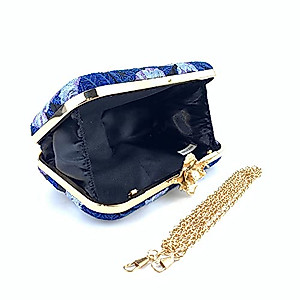 7.8'' Evening Clutch Bag with Removable Chain and Hand Hoop Vintage Handmade Embroidery Floral Handbag Purse for Women