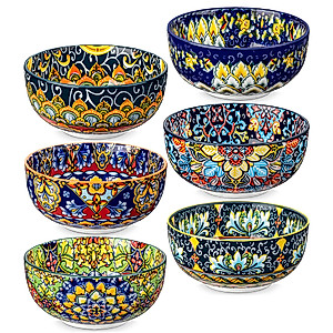 vancasso Cereal Bowls Set of 6, Bohemian Ceramic Soup Bowls, 28 oz Colorful Bowls Set for Kitchen, Dishwasher & Microwave Safe for Salad, Pasta, Rice, Oatmeal, Fruit