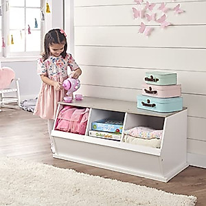 Badger Basket Three Bin Stackable Toy Storage Cubby Organizer - White/Gray Woodgrain