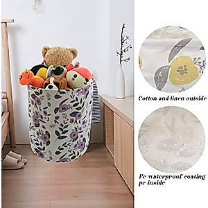 Large Fabric Storage Bins Toys Storage Basket for Baby Nursery, Kids Playroom, Home Organizer, Collapsible Laundry Basket Hamper with Floral Pattern (Purple Flowers)