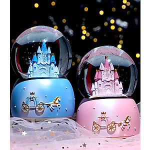 Musical Castle Snow Globes Gift Glittering Snow House Music Boxes Automatic Snowfall Rotating Crystal Balls with Color Changing LED Lights for Girls Women Christmas Birthday