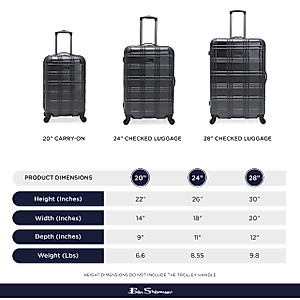 Ben Sherman Nottingham Lightweight Hardside 4-Wheel Spinner Travel Luggage, Charcoal, 3-Piece Set (20"/24"/28")