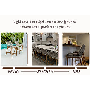 PURPLE LEAF Counter Height Bar Stools Set of 4 Rattan Chair Boho Aluminum Woven Counter Stools with Back and Footrest Modern Patio Seating 24.8 Inches Outdoor Barstools