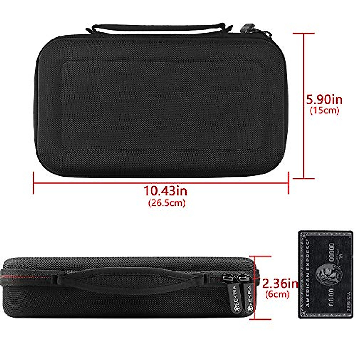 Geekria UltraShell Carrying Case Compatible with Nintendo Switch Console, Protective Travel Bag with Space for Cable, Charger, Accessories and Game Card Storage Slot (Black)