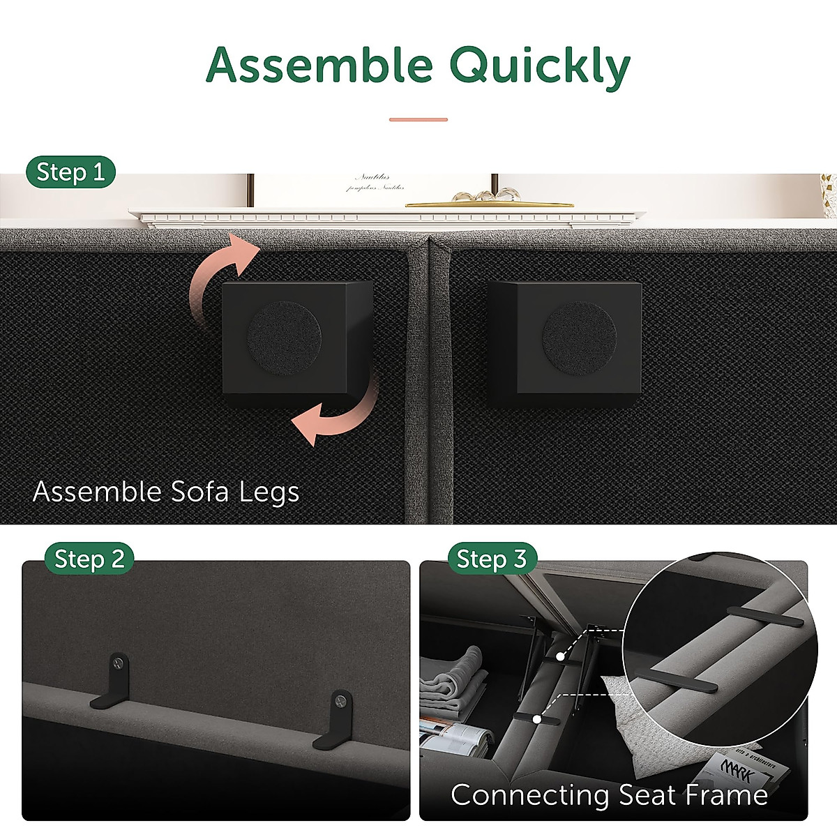 HONBAY Modular Sectional Sofa Set Oversized U Shaped Couch with Storage Ottoman Convertible Sleeper Sectional Sofa Velvet Modular Couch with Wide Chaise, Grey