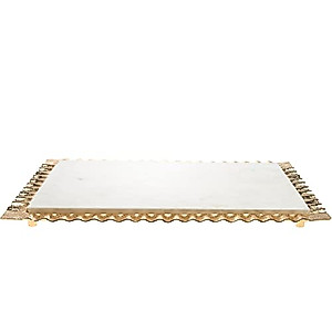 Godinger Marble Serving Tray for Appetizers Desserts Hors D'vour Dish Ripple Gold 16X12