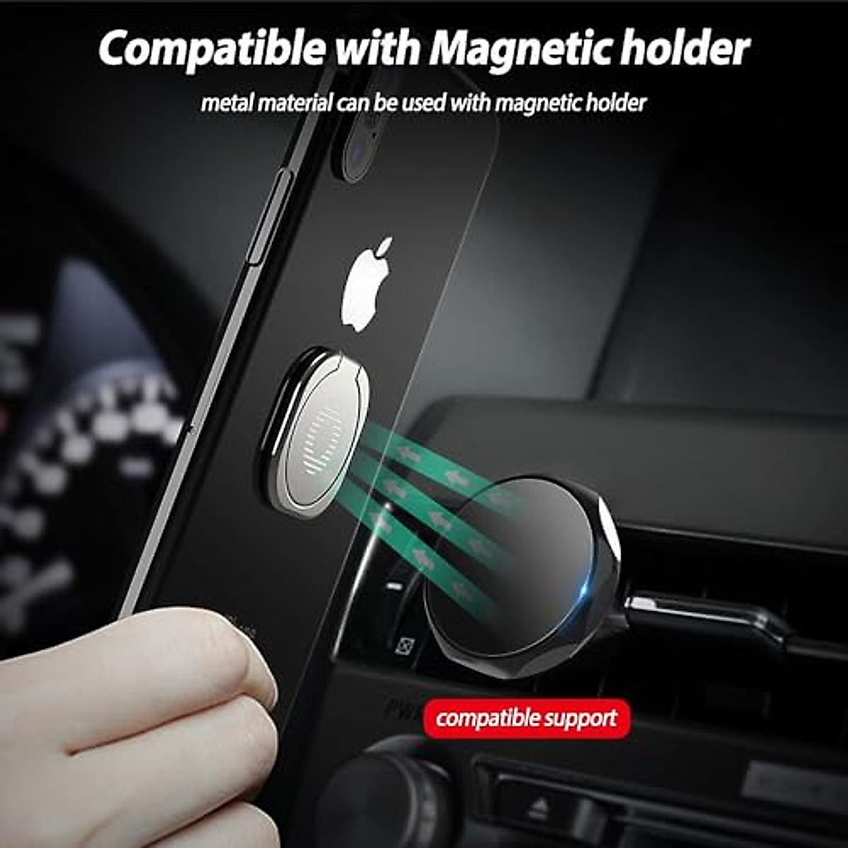 Thinnest Cell Phone Ring Holder Kickstand for iPhone & Samsung Galaxy, 360 Degree Rotation Finger Ring Stand Phone Grip for Magnetic Car Mount - Black
