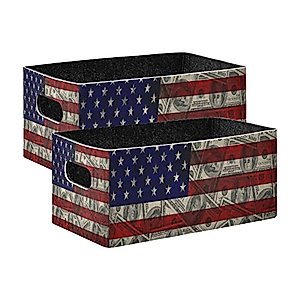 Kcldeci American Flag and Dollars Storage Baskets for Shelves Storage Bins Storage Boxes Decorative for Living Room Office Bedroom Clothes Toys 2-Pack