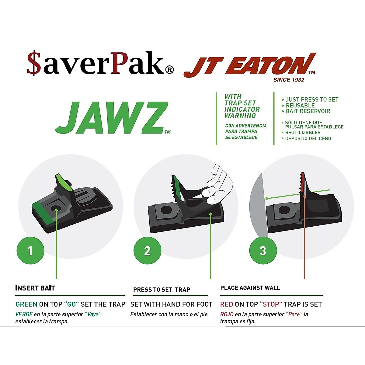 $averPak 2 Pack - Includes 2 JT Eaton Jawz Rat and Chipmunk Traps for use with Solid or Liquid Baits