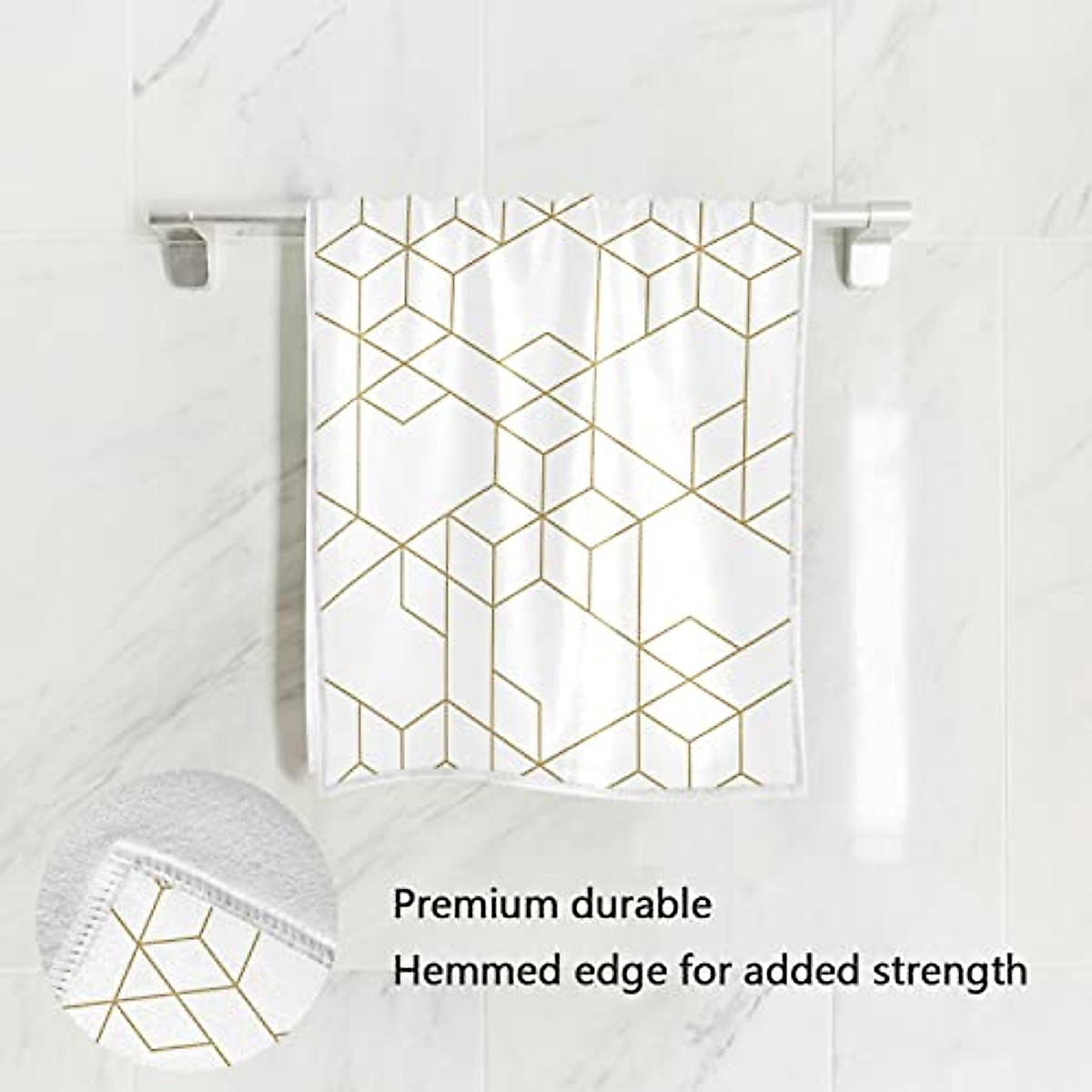 JUAMA Moroccan Geometric Linear White Gold Hand Towel Lightweight Fingertip Towel Absorbent Hand Towel for Bathroom Gym Yoga Sport Multi-Purpose Towel 30x15 in