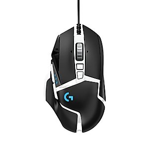 Logitech G502 Hero High Performance Gaming Mouse Special Edition, Hero 25K Sensor, 25 600 DPI, RGB, Adjustable Weights, 11 Programmable Buttons, On-Board Memory, PC/Mac - Black/White