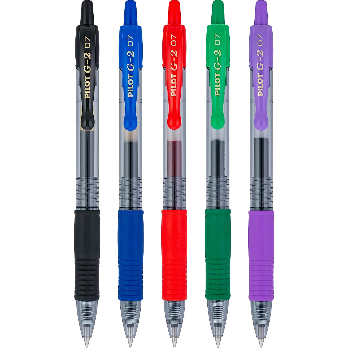 PILOT G2 Premium Refillable and Retractable Rolling Ball Gel Pens, Fine Point, Black/Blue/Red/Green/Purple Inks, 5-Pack (31079)