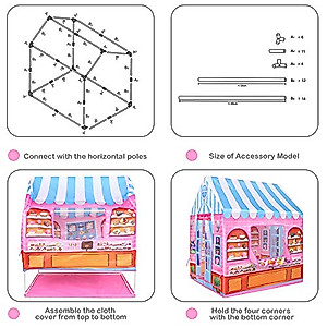 Anyshock Playhouses Kids Outdoor and Indoor Castle Tent Toys with Carrying Case for Over 3 Years Old Children - Pink Candy Princess Tent