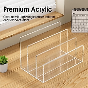 KTRIO Acrylic File Holder 3 Sections, File Organizer for Desk Clear Desk Organizer File Sorter File Folder Holder Mail Organizer Letter Holder for Envelopes, Mail, Electronics